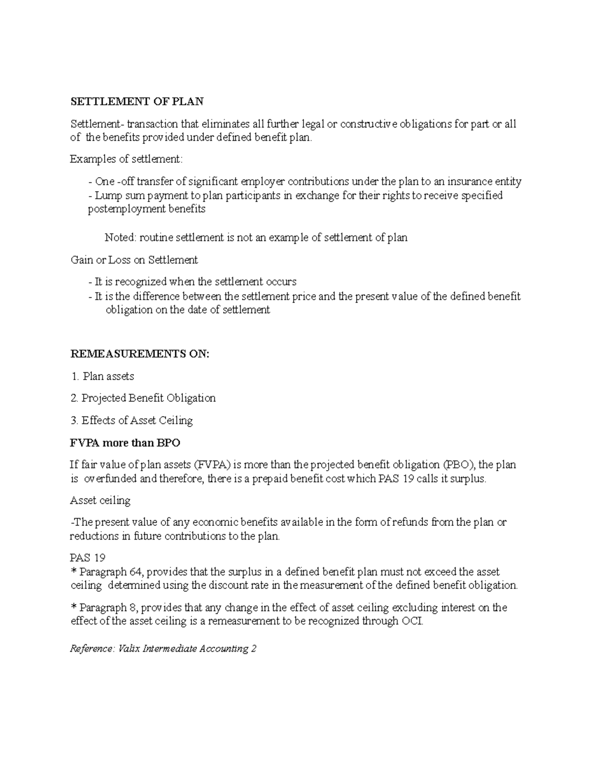 Settlement of plan o0n Intermediate Accounting 2 - SETTLEMENT OF PLAN ...