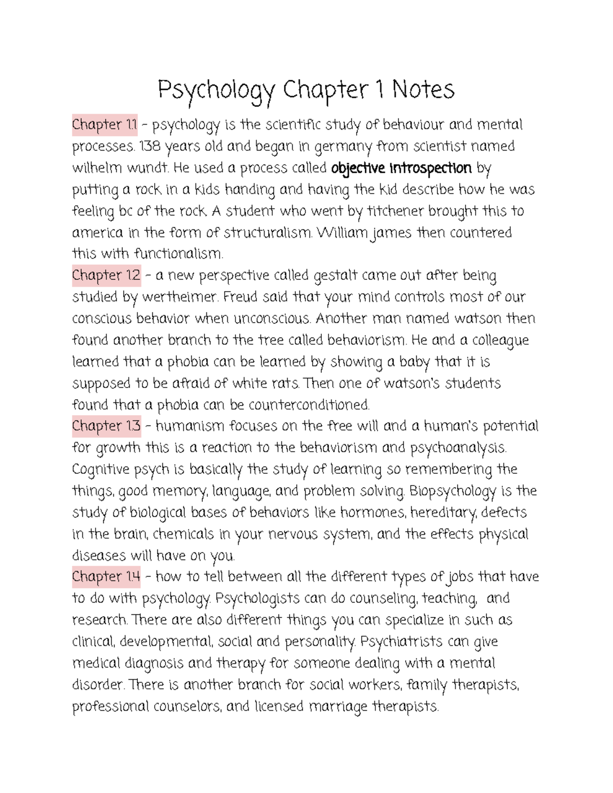 Study guide thursday - Psychology Chapter 1 Notes Chapter 1 ...
