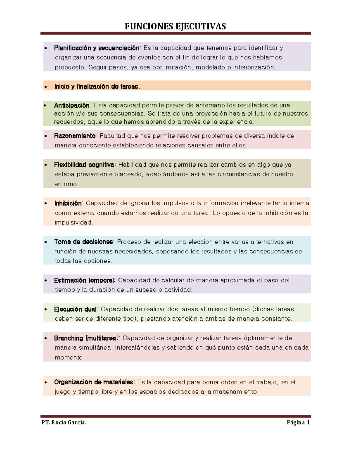 Funciones Ejecutivas - FUNCIONES EJECUTIVAS PT. Rocío García. Página 1 ...