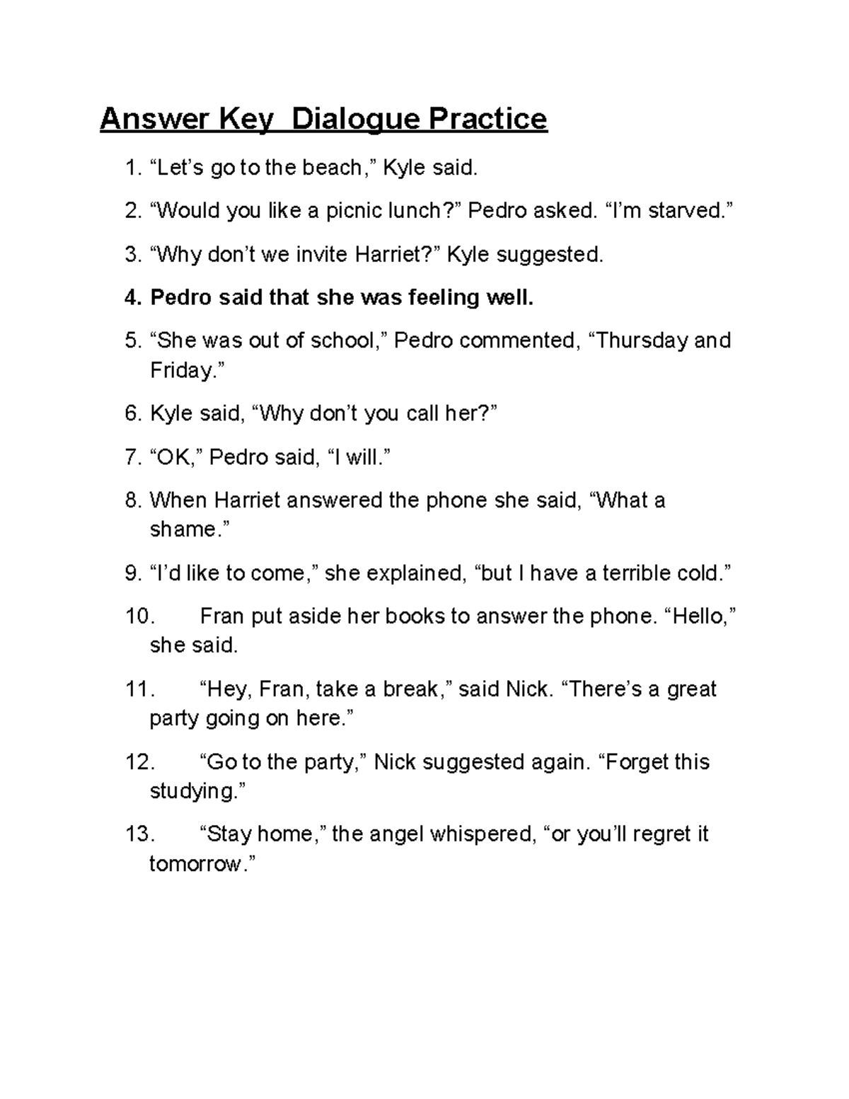 Copy of Answers -Dialogue Punctuation Practice - Answer Key Dialogue ...