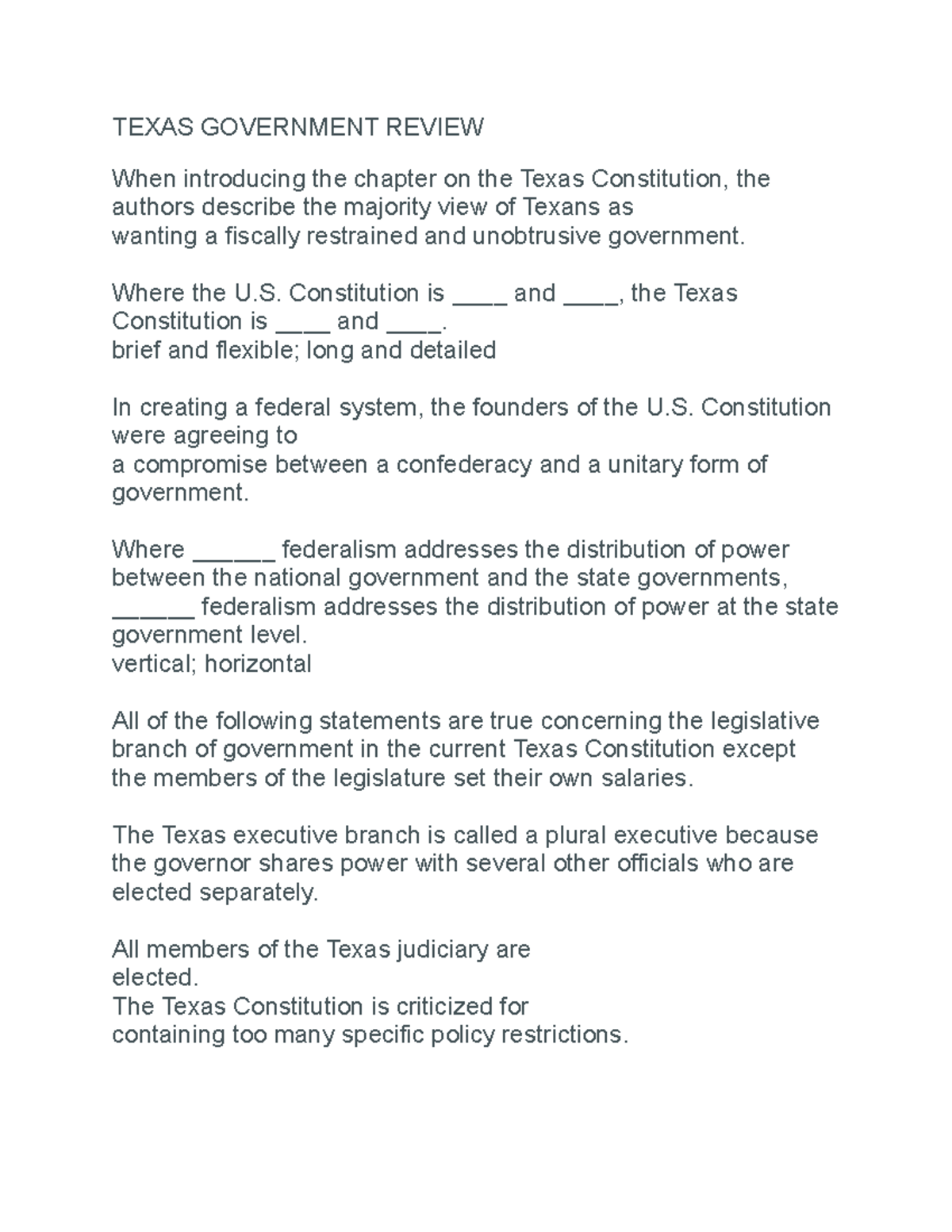 Texas Government Review - TEXAS GOVERNMENT REVIEW When introducing the ...