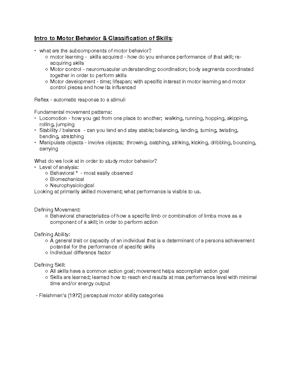 Intro to Motor Behavior & Classification of Skills - Intro to Motor ...