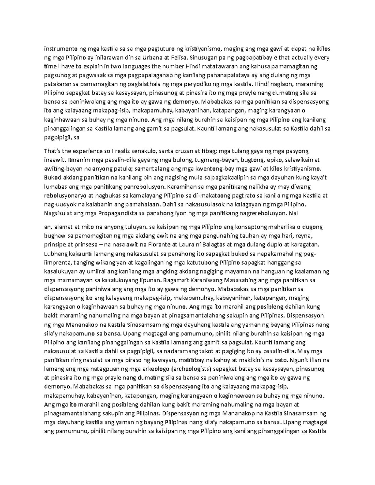 Prac Text 14 - nilang burahin sa kaisipan ng mga Pilipino ang kanilang ...