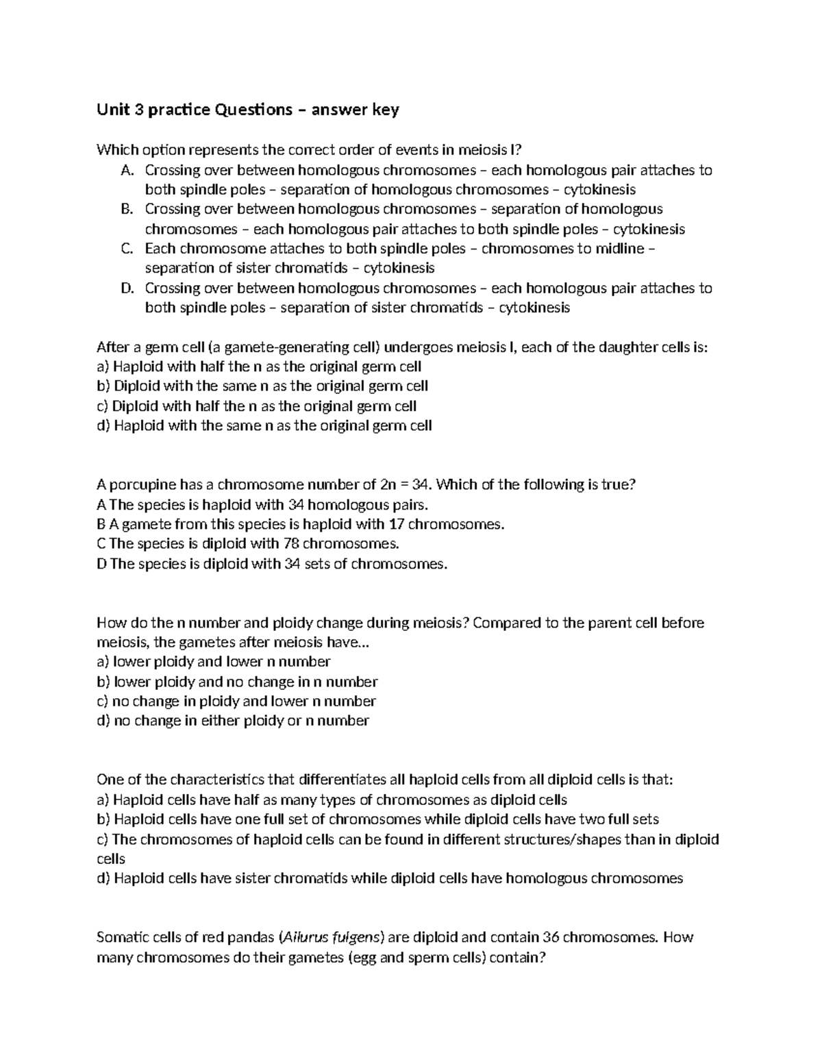 Practice Qs unit 3 - Unit 3 practice Questions – answer key Which ...