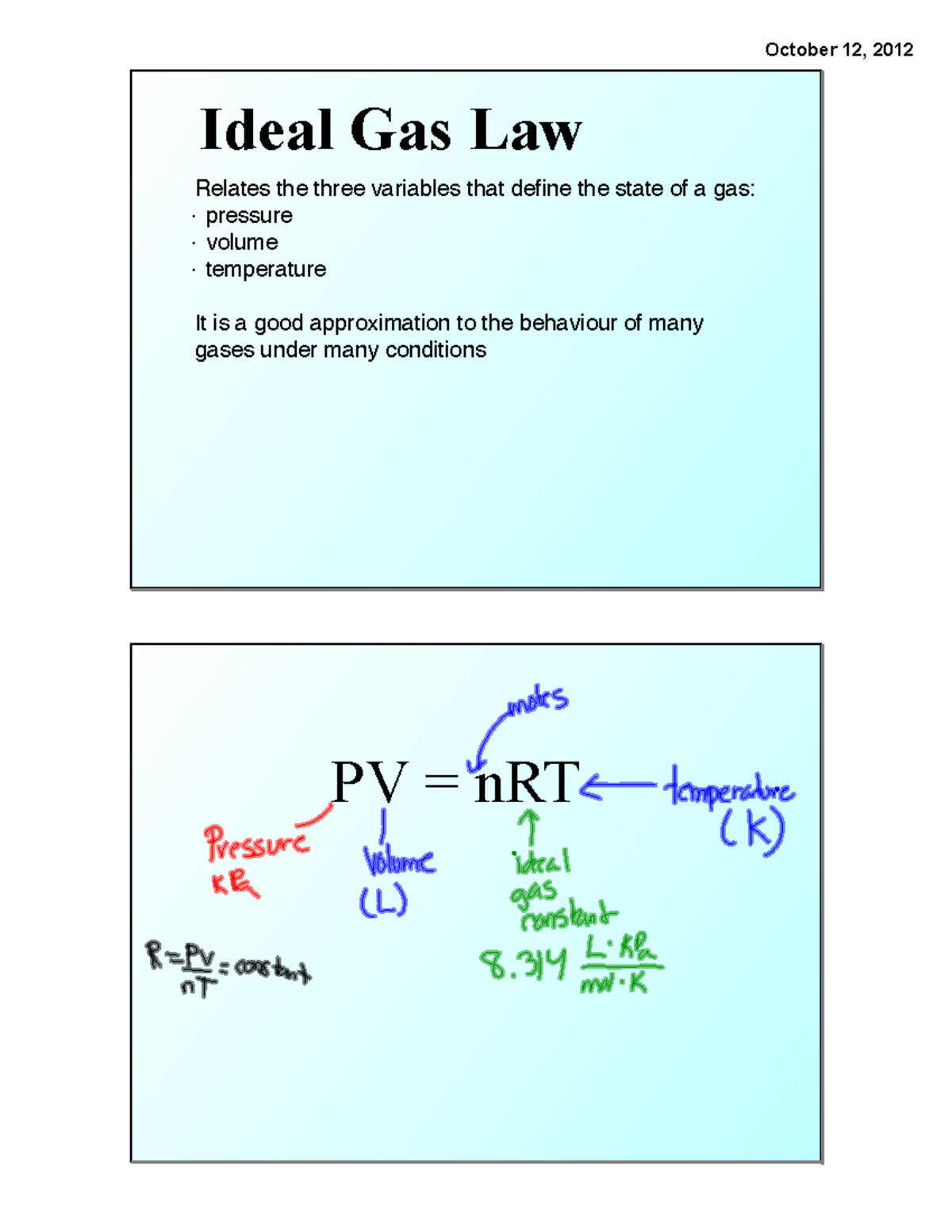Ideal Gas Law - gas law - Ideal Gas Law Relates the three variables ...