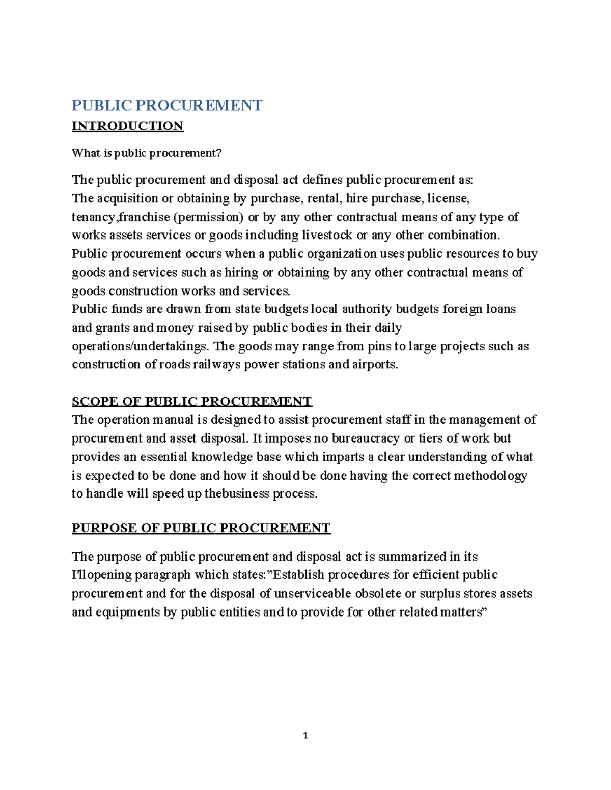 Public Procurement - PUBLIC PROCUREMENT INTRODUCTION What is public ...