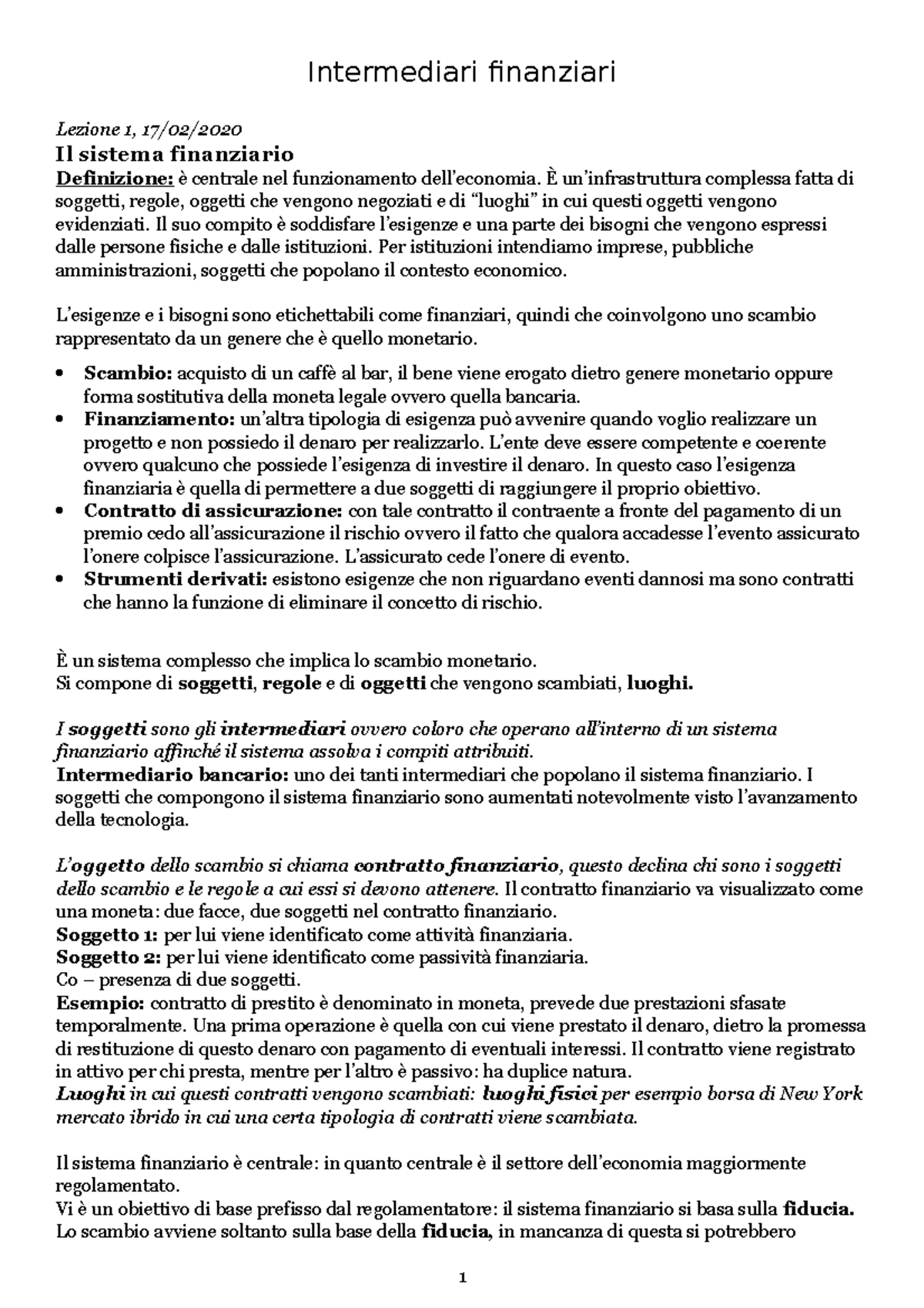 Intermediari finanziari - Intermediari finanziari Lezione 1, 17/02/ Il ...