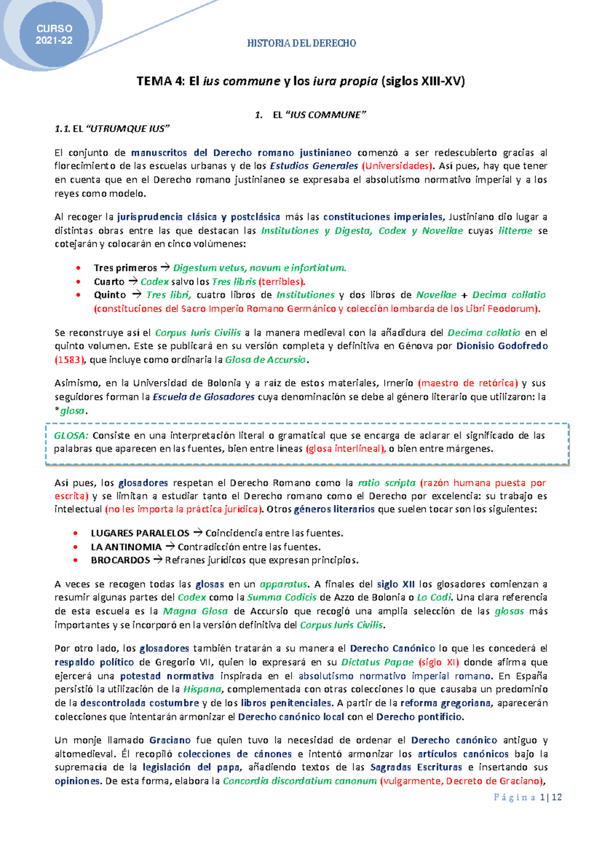 TEMA 4 El ius commune y los iura propia - 2021 -22 HISTORIA DEL DERECHO ...