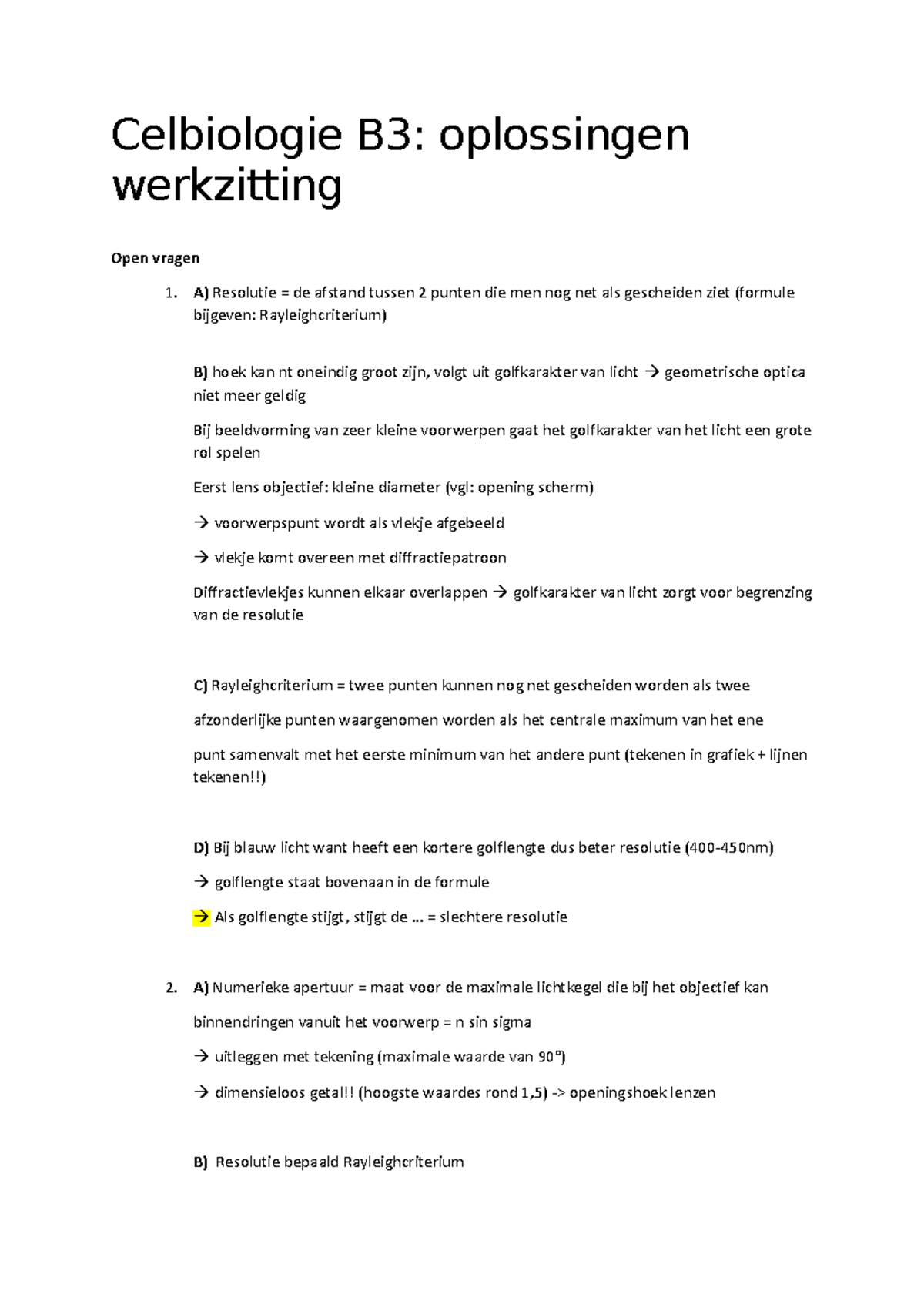 Celbiologie B3 Werkzitting Celbio Celbiologie B3 Oplossingen