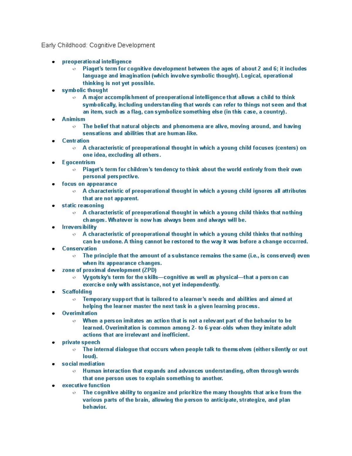 HDE100A- ch 9 - chapter notes - Early Childhood: Cognitive Development ...