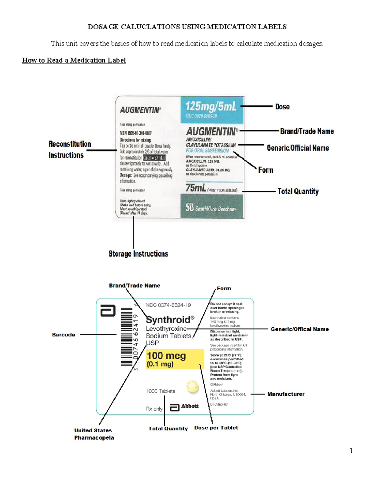Reading+Labels-2 - practice dosage reading label - DOSAGE CALUCLATIONS ...
