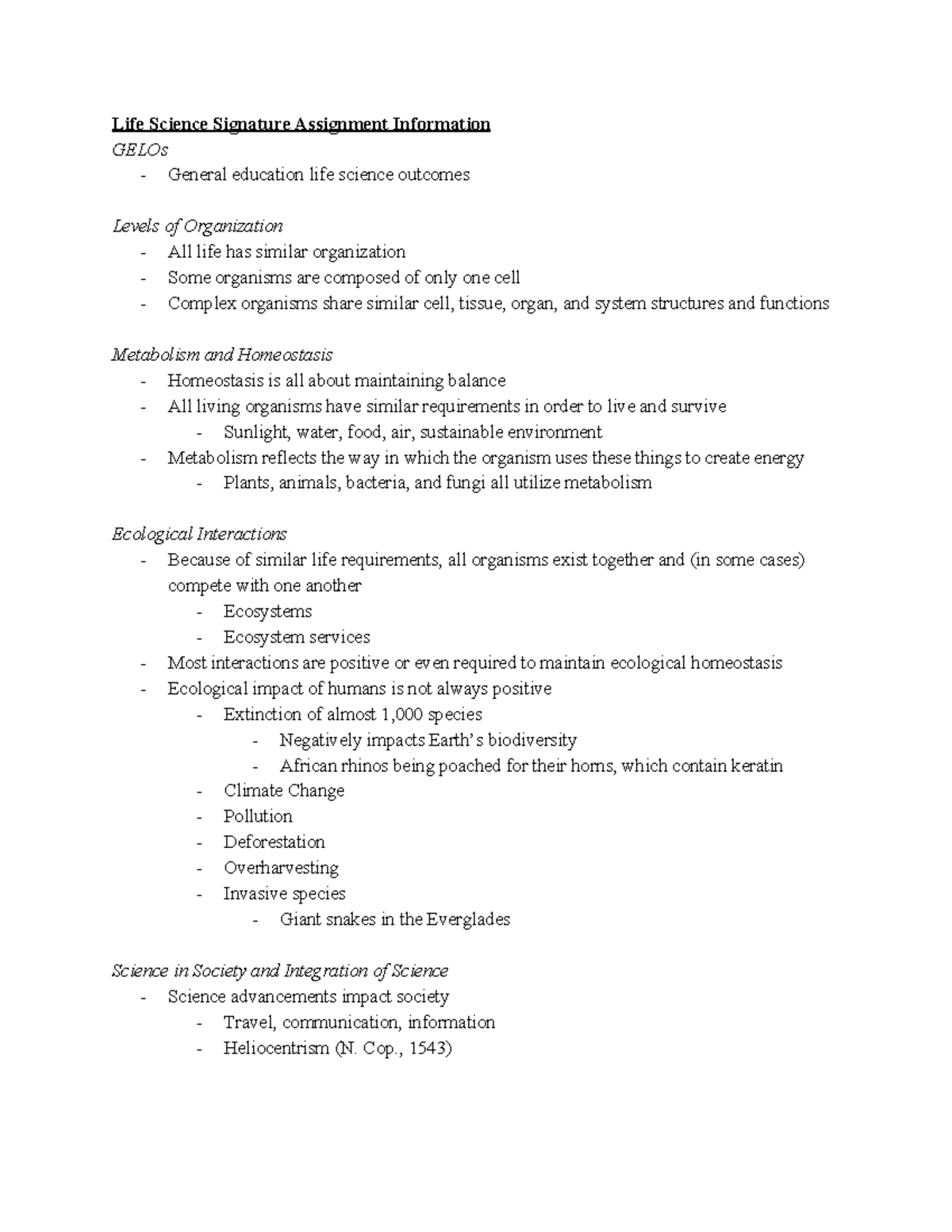 HTHS SA1 Notes - Professor Pamela, Signature Assignment Lecture - Life ...