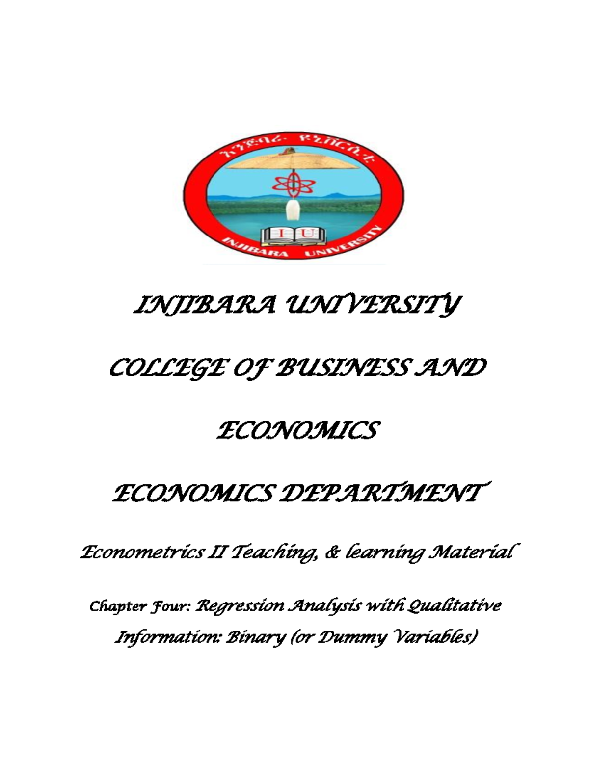 Econometrics Ii Chapter 1 Dummy Variable Injibara University College Of Business And Economics
