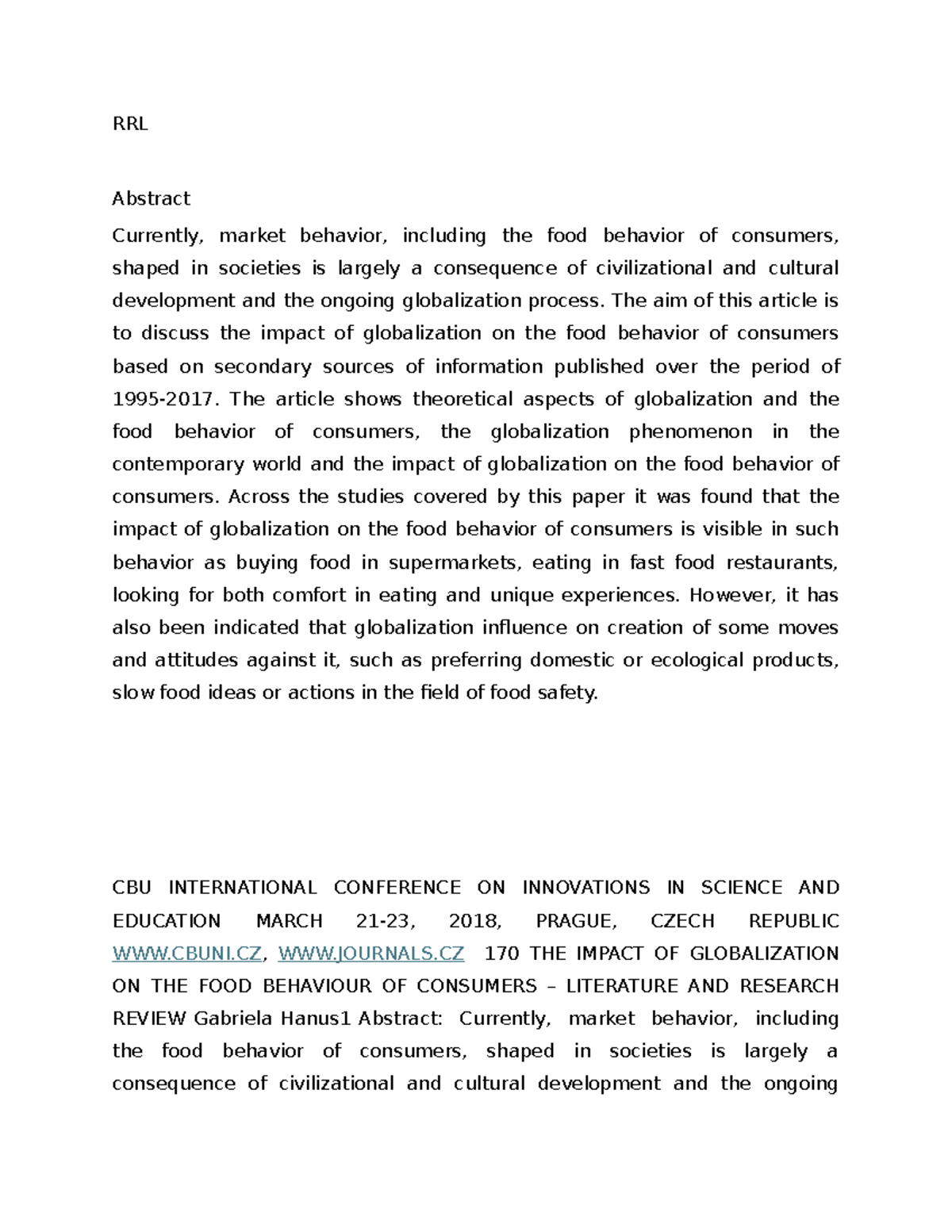 RRL - Related literature review - RRL Abstract Currently, market ...