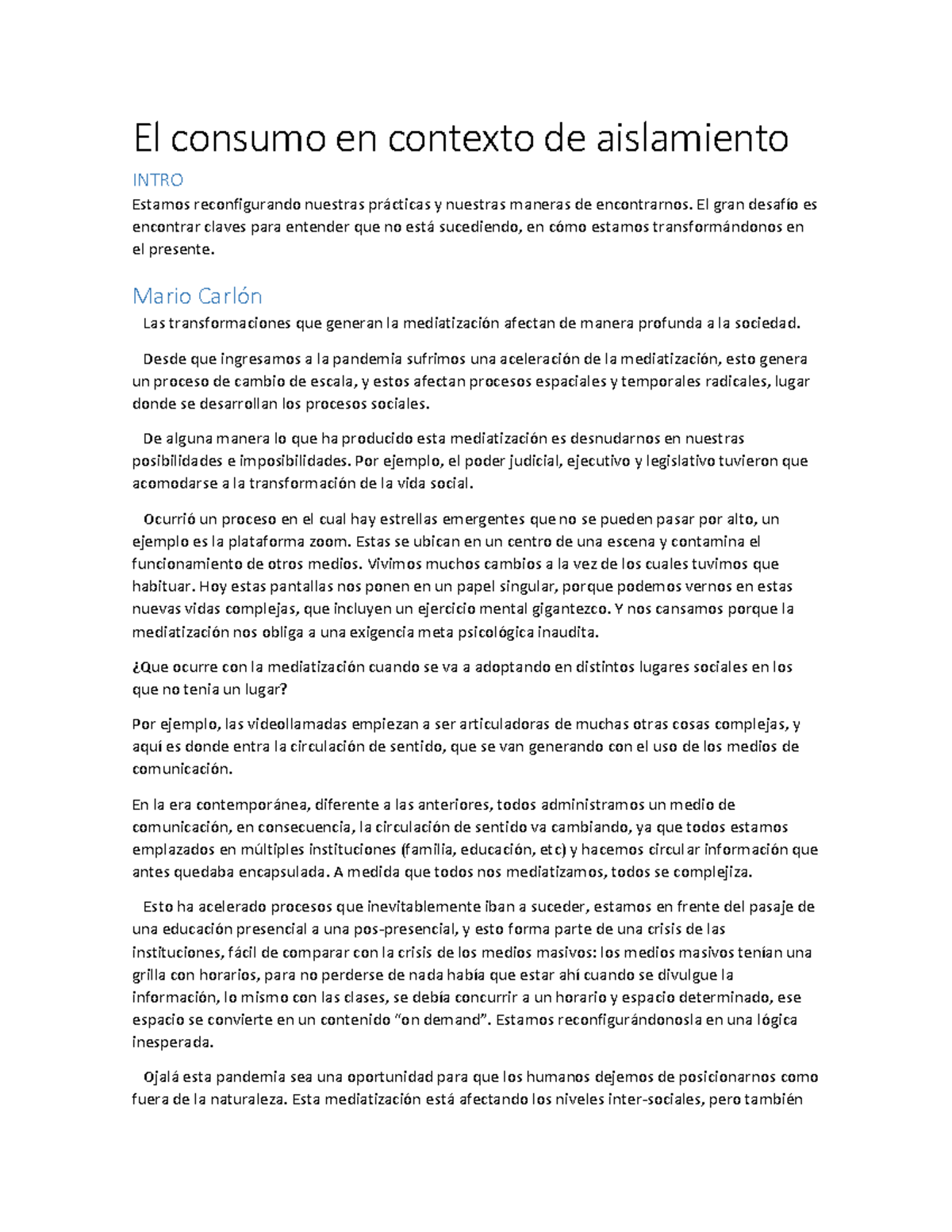 Carlon, Mario - El consumo en contexto de aislamiento - El consumo en ...