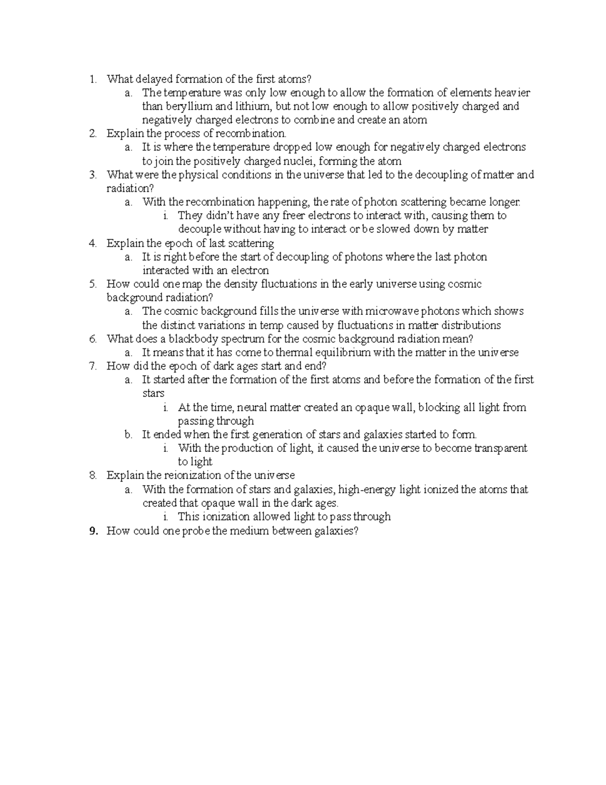 Chapter 7 - Summary Origins - What delayed formation of the first atoms ...