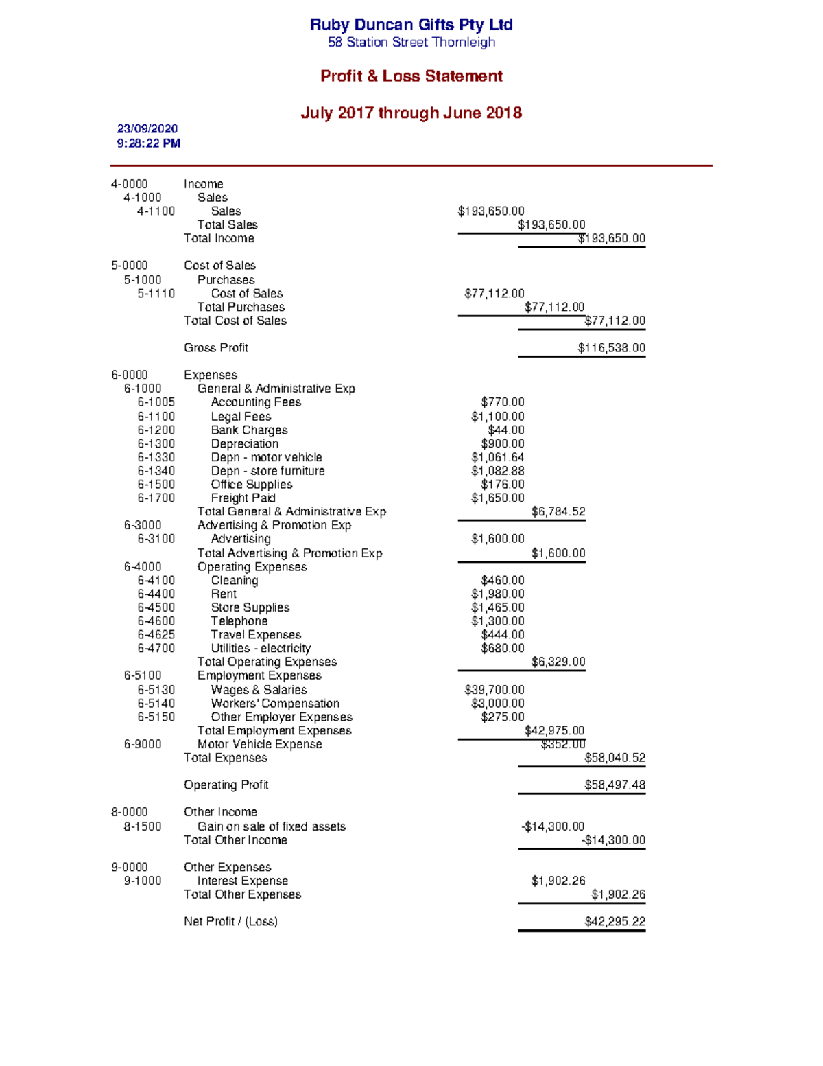 MYOB Summary for assignment - Ruby Duncan Gifts Pty Ltd 58 Station ...