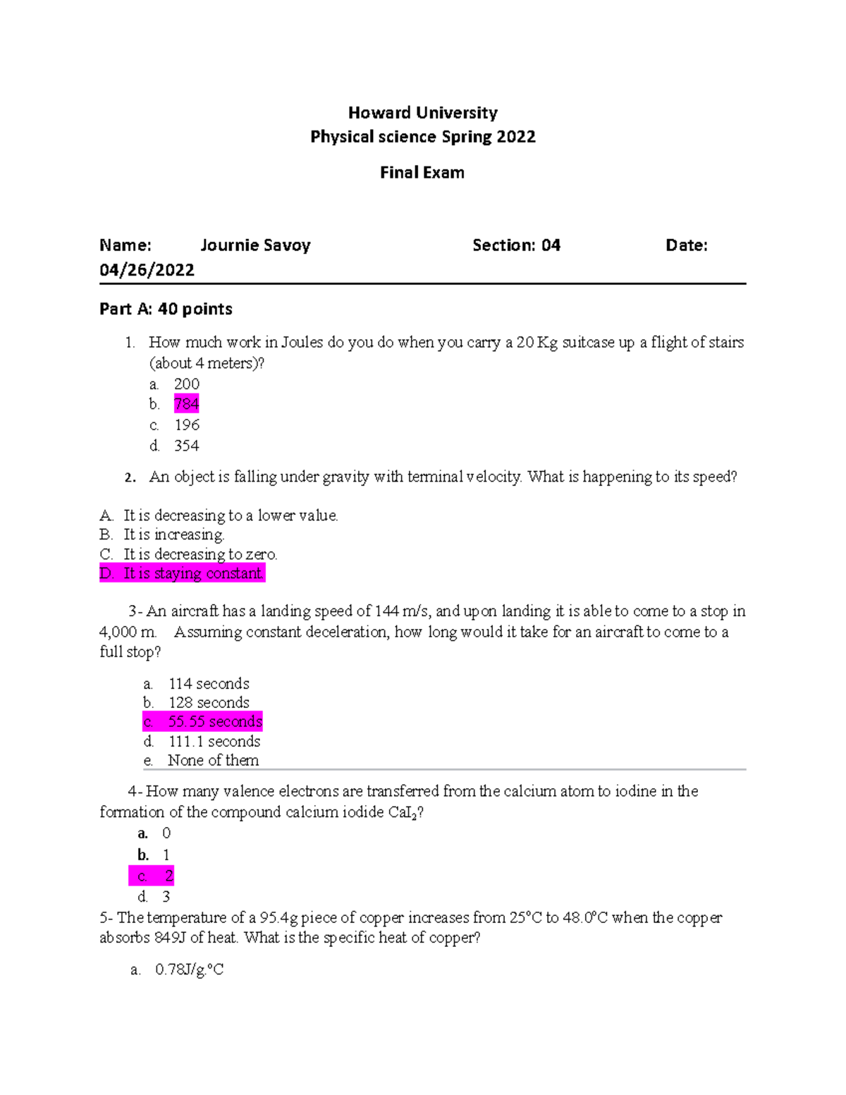 UTF-8''Final%20exam - Final for Unit 8 - Howard University Physical ...