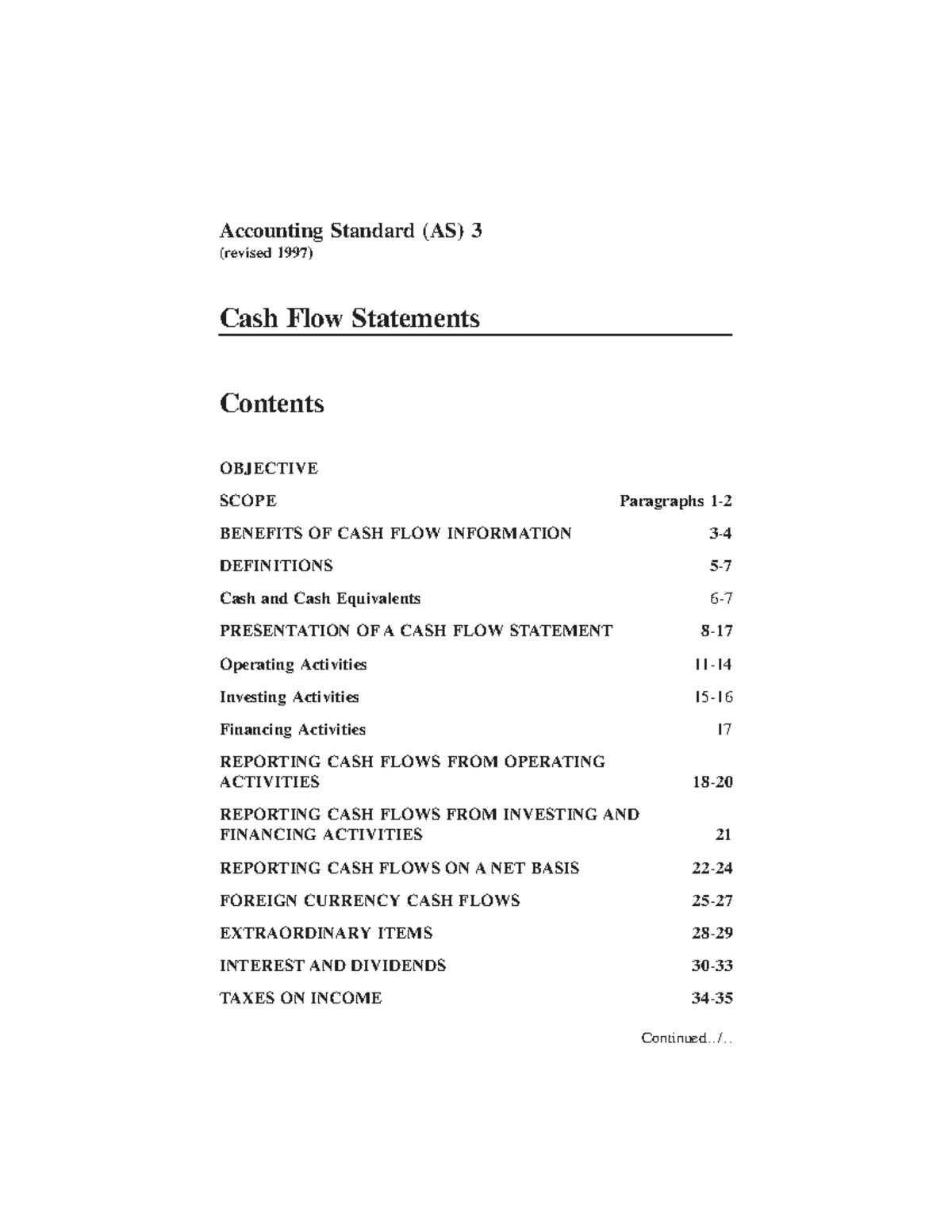 ICAI Cash Flow Statements Accounting Standard AS 3 revised 1997
