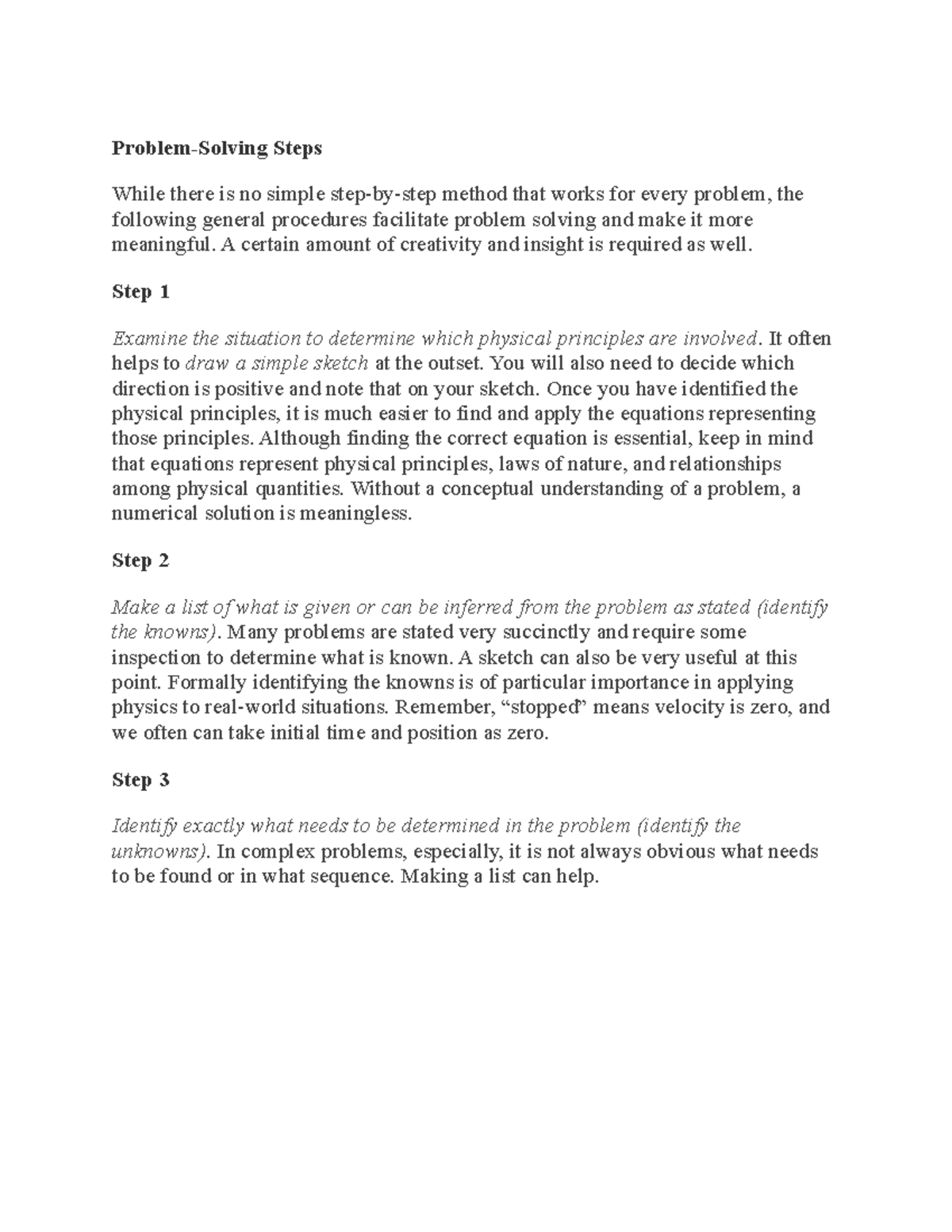 Physics 2023 Notes - Problem-Solving Steps While there is no simple ...