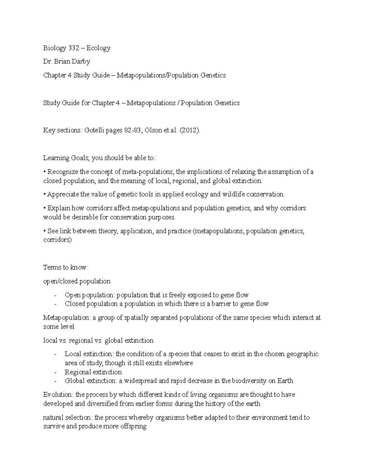 Chapter 4 Study Guide - Dr. Brian Darby - Biology 332 – Ecology Dr ...