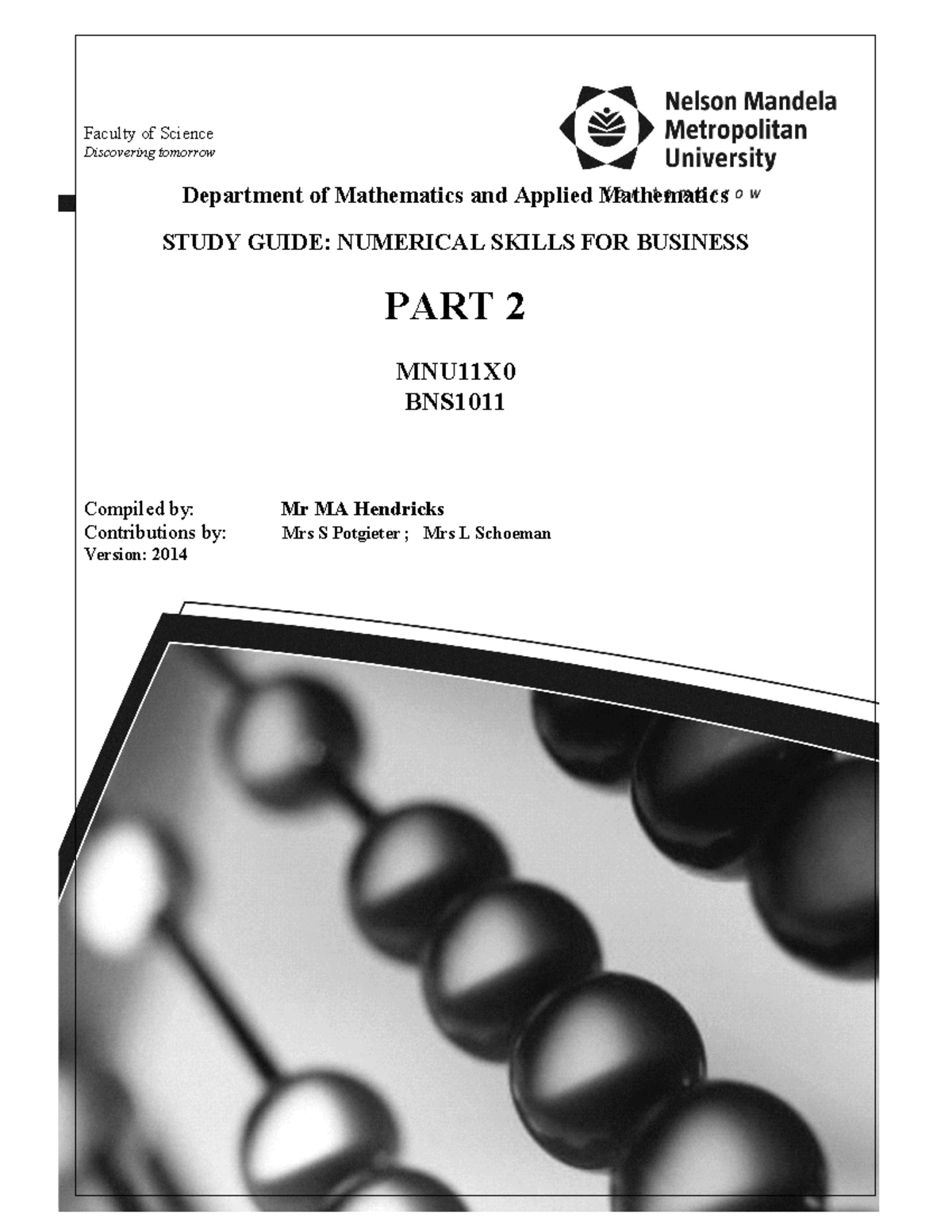 MNU1X0 MNU11X0 Study Guide Part 2 - Faculty of Science _ _ - Studocu