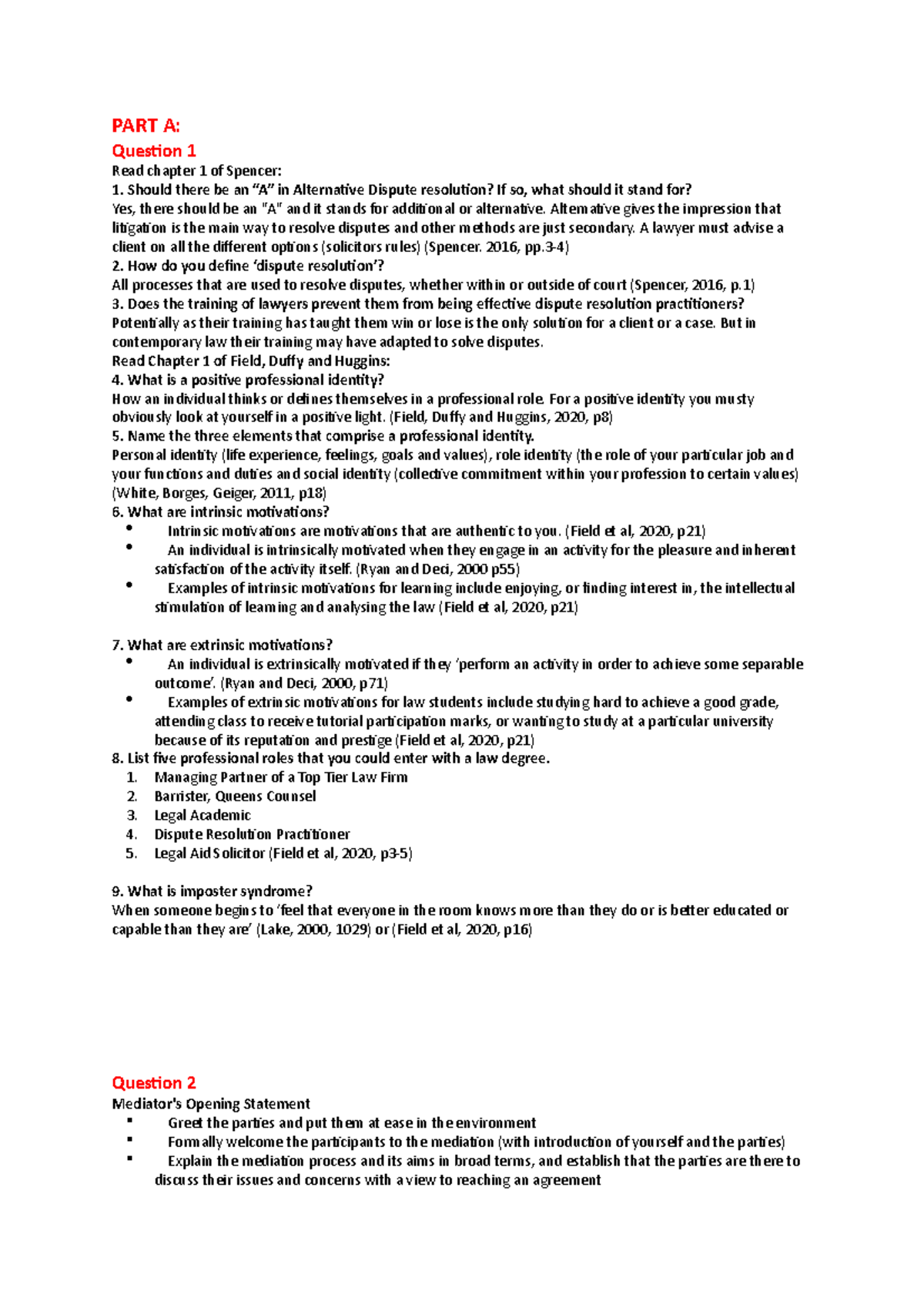 ALL Tutorial Questions - PART A: Question 1 Read chapter 1 of Spencer: 1. Should there be an “A ...