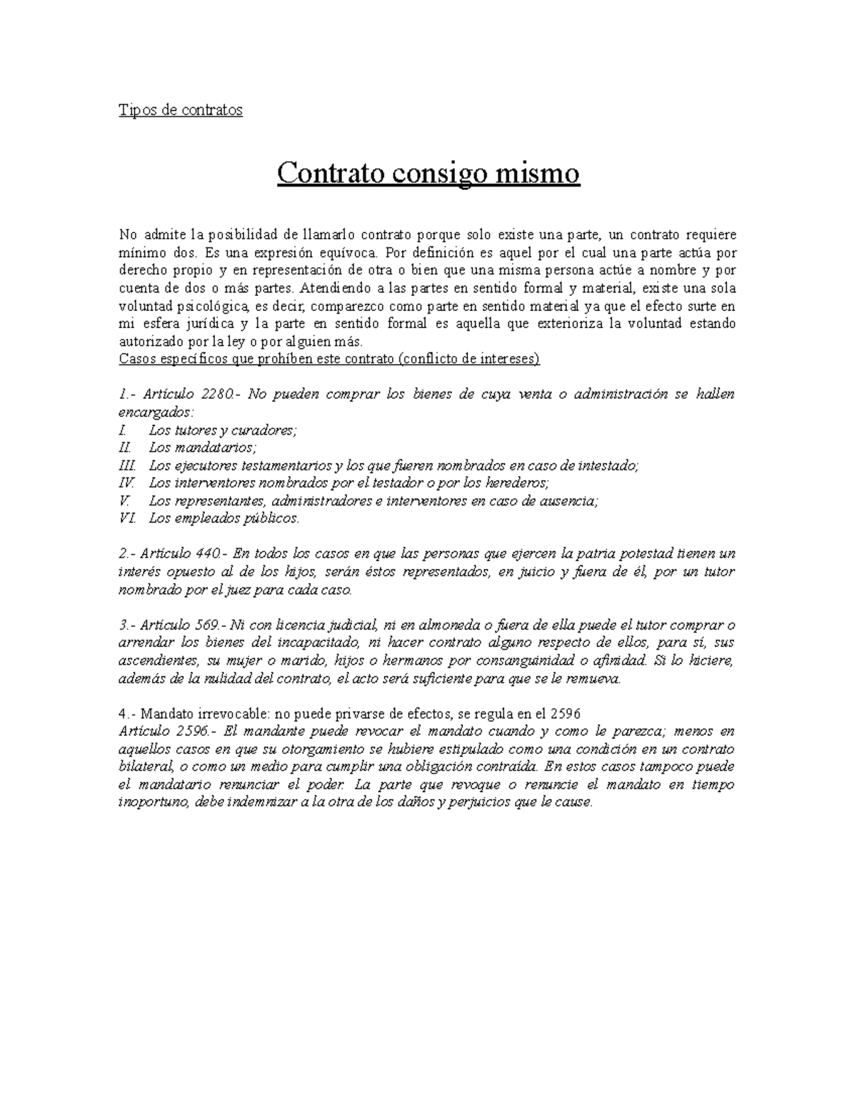 Contrato consigo mismo - Tipos de contratos Contrato consigo mismo No ...