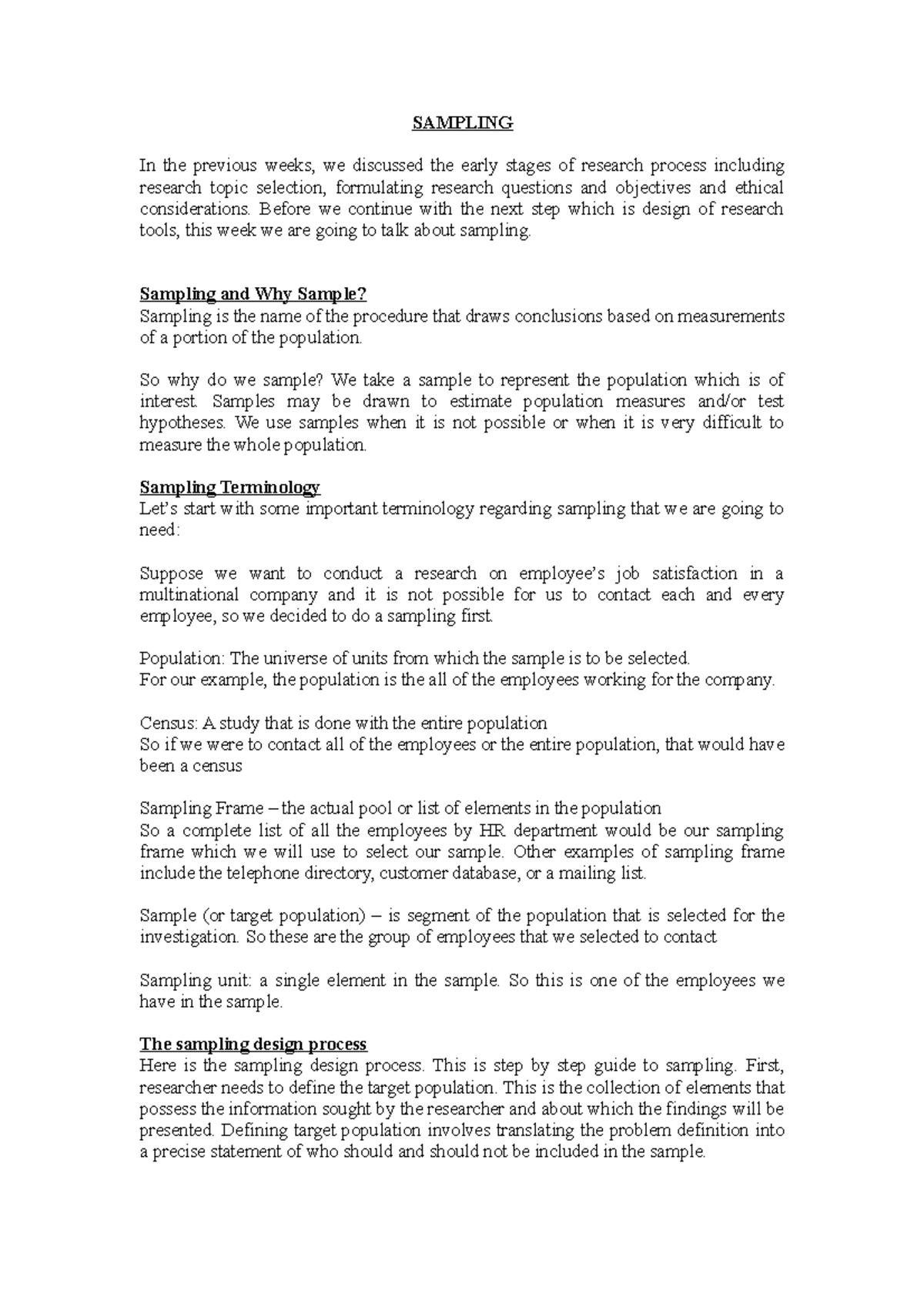 Lecture 6 - Sampling - SAMPLING In the previous weeks, we discussed the ...