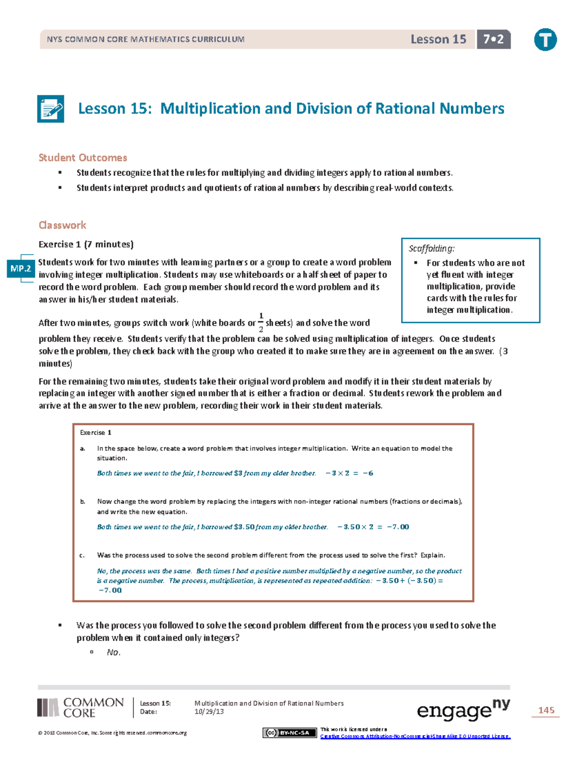 Multiplication and Division of Rational Numbers - Students interpret ...