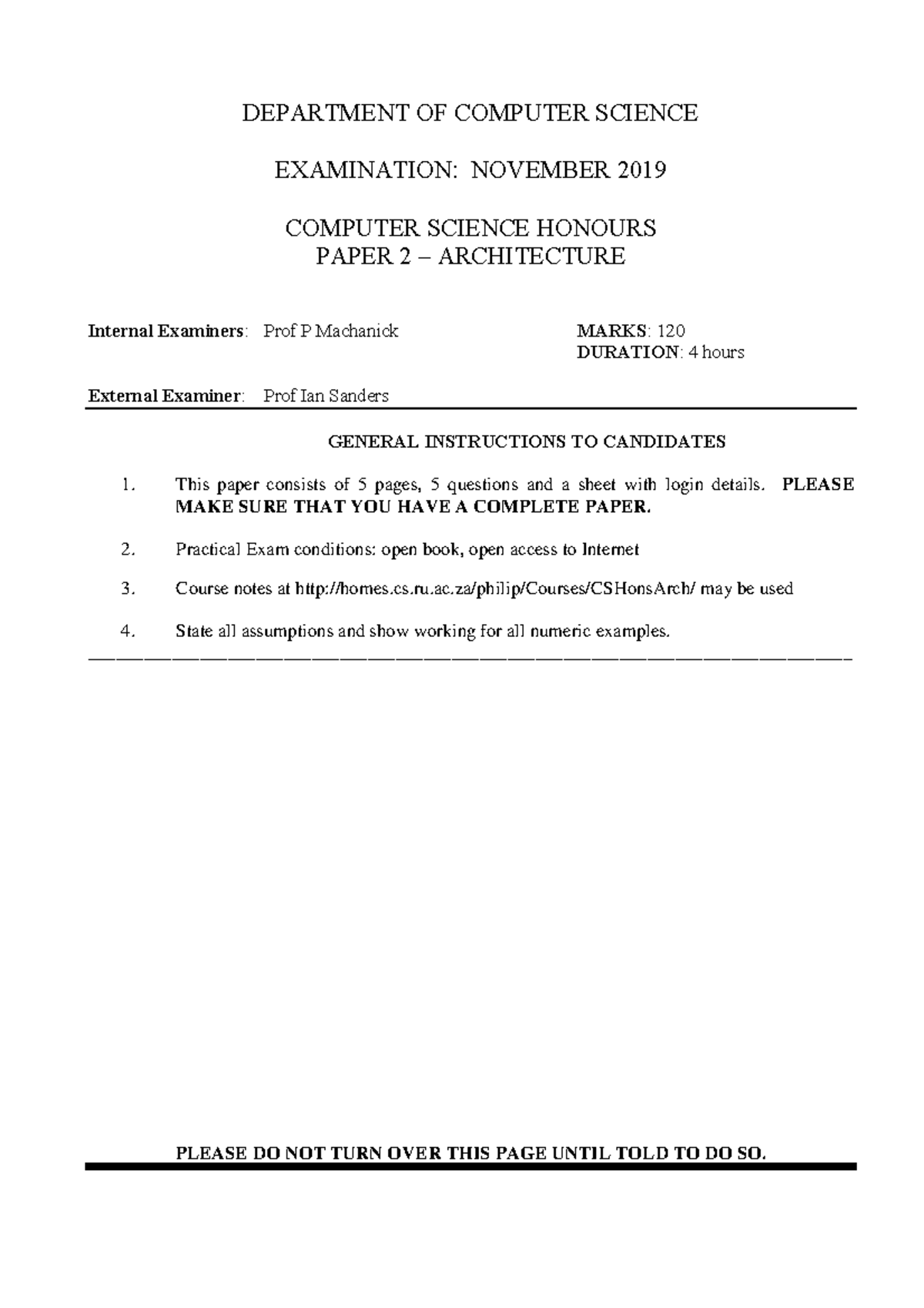 Computer Science Hons P2 Architecture Nov 2019 - RHODES UNIVERSITY ...