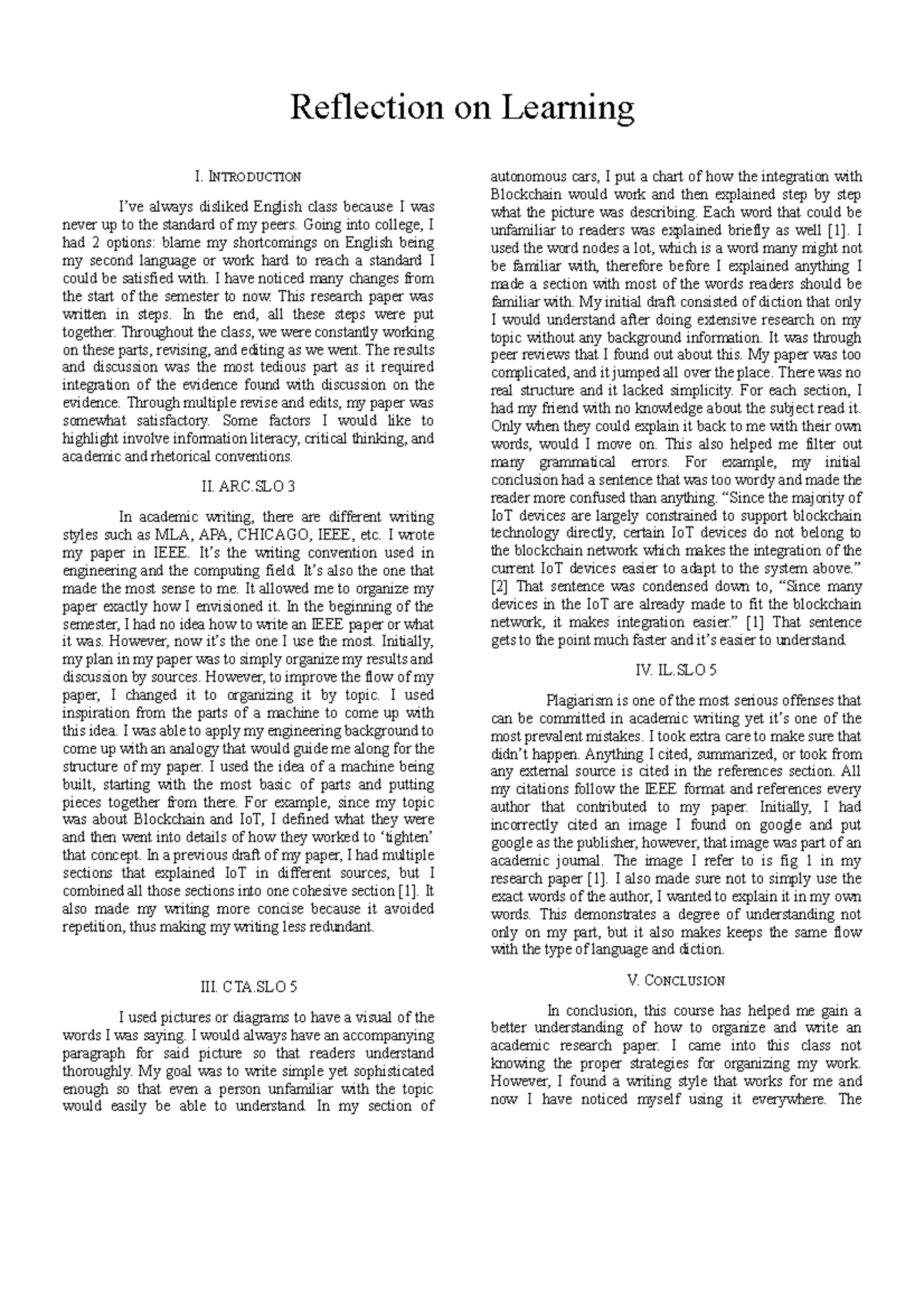 Reflection on Learning - INTRODUCTION I’ve always disliked English ...