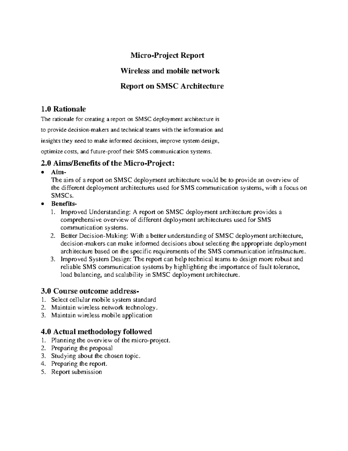 WMN Report Final - Micro-Project Report Wireless and mobile network Report on SMSC Architecture ...
