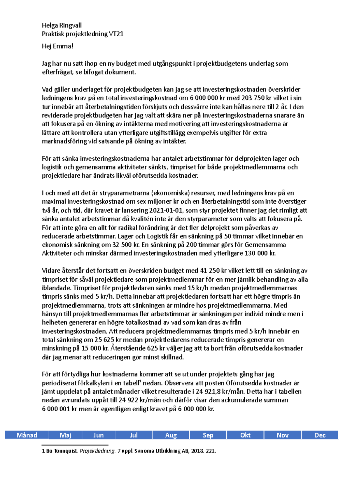 Praktisk projektledning 2.1 Budget - Helga Ringvall Prakisk ...