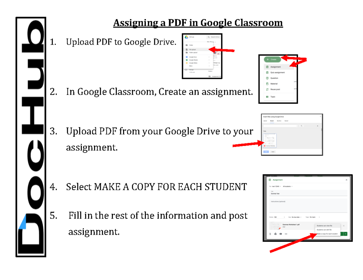 Doc Hub Teacher Handout - Assigning a PDF in Google Classroom Upload ...