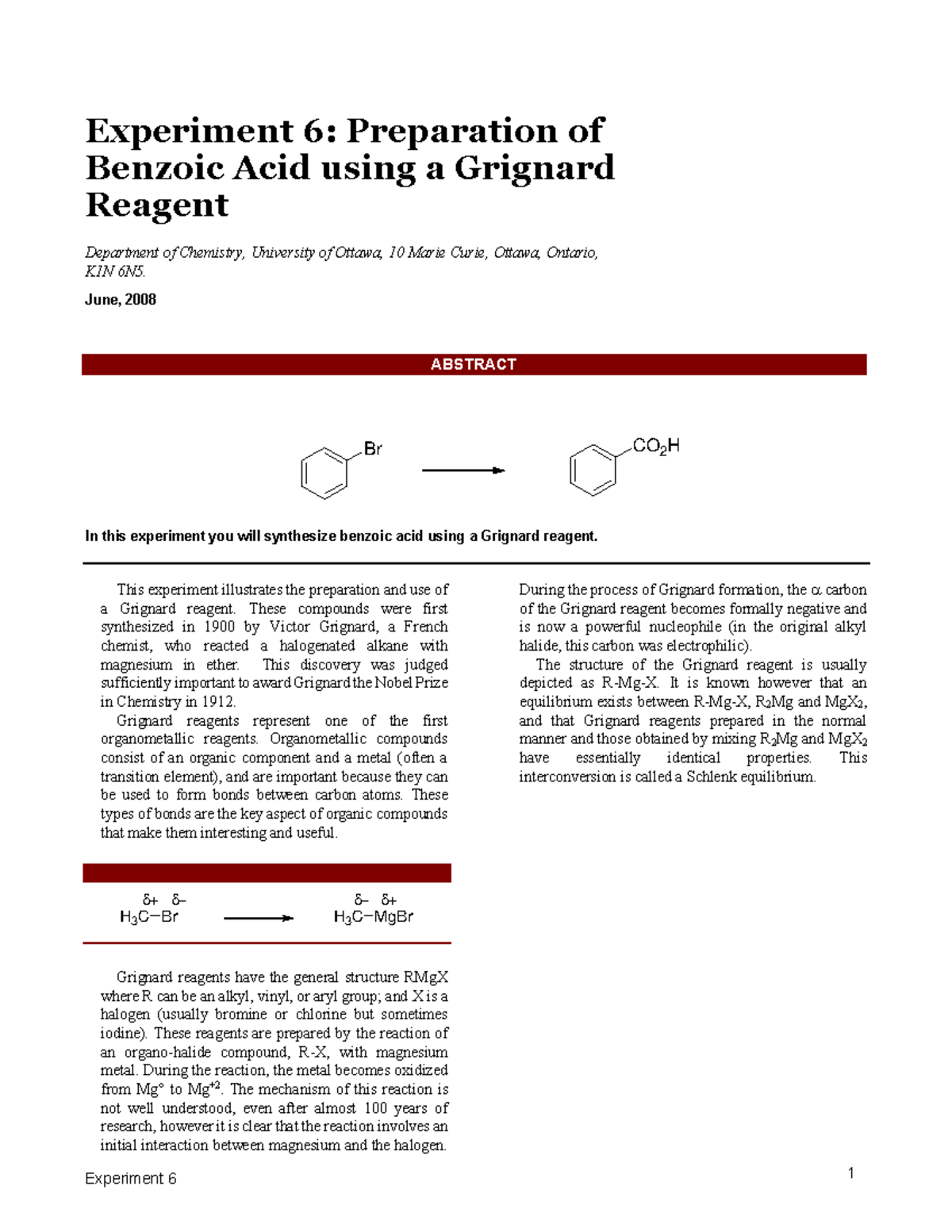 Experiment 6 1321244 - Experiment Benzoic Acid using a Grignard 6 ...