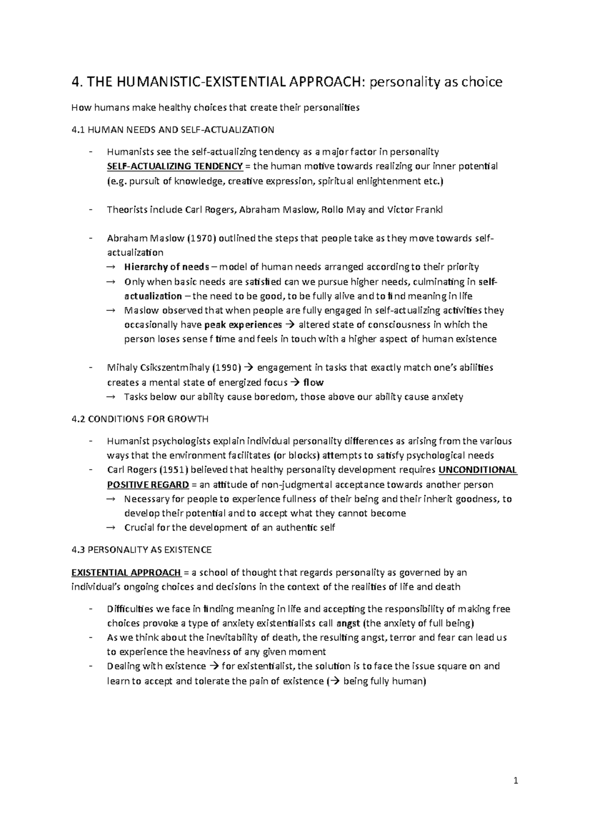 4. The humanistic-existential approach - PSYU911 - Stirling - Studocu