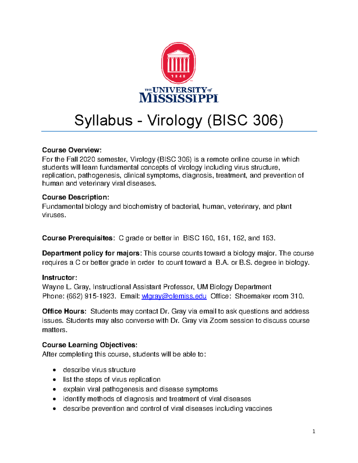 BISC 306 Virology Gray - evvvvvvvvvvvvvvvvvvvvvvvvvvvvvvv - Syllabus ...