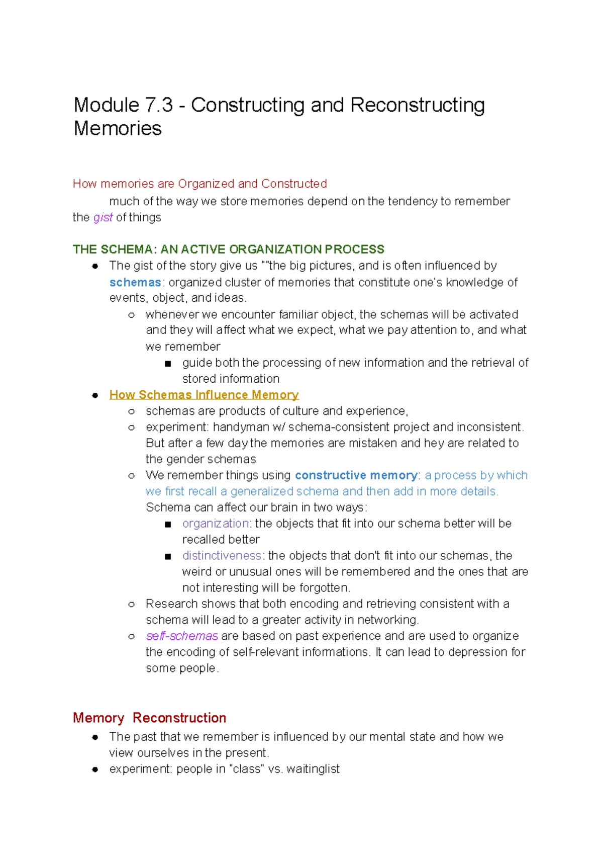 PSY100H1 UTSG Reading Notes Module 7.3 - Constructing and ...