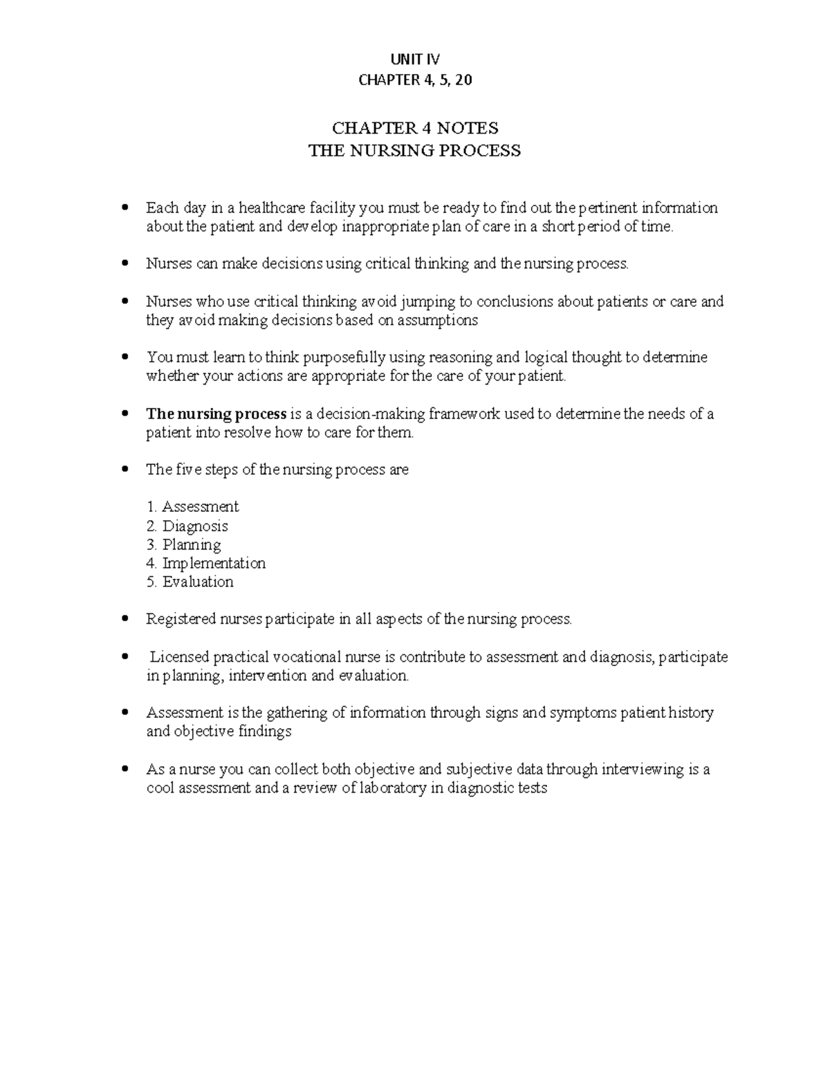 Unit IV 4 Notes Chp 4 5 20 NUR1110 PRCC Studocu