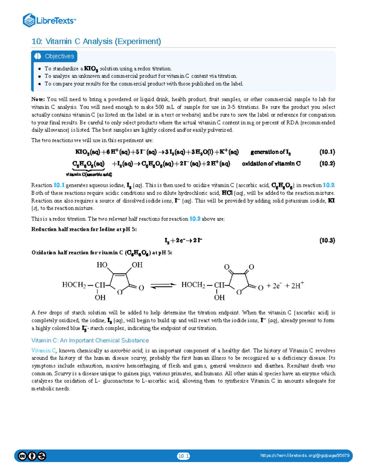 10 Vitamin C Analysis (Experiment) - To analyze an unknown and ...