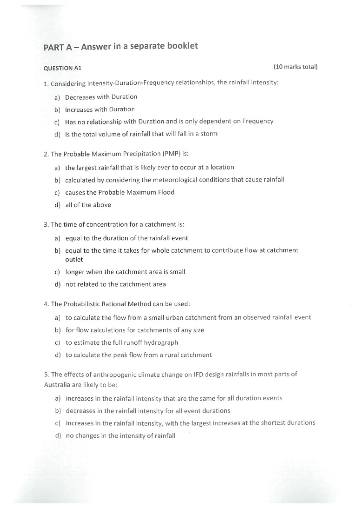 Sample/practice exam, questions - PART A - Answer in a separate booklet ...