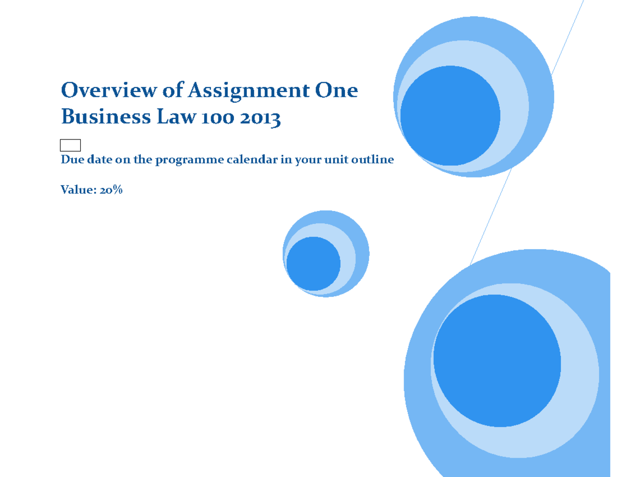 Overview of Assig one Students 13 - Overview of Assignment One Business ...