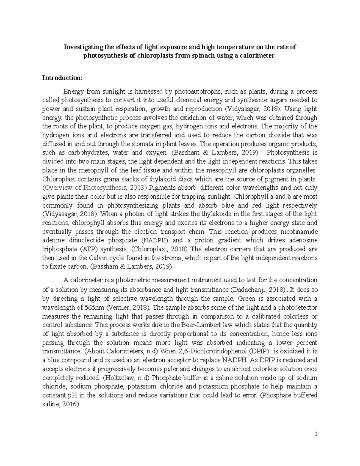 Photosynthesis Lab - Investigating the effects of light exposure and ...