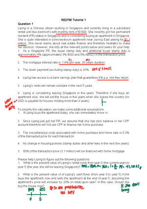 RE 2705 Tutorial 4 Questions - 1 RE 2705 Urban Economics Semester 2 ...