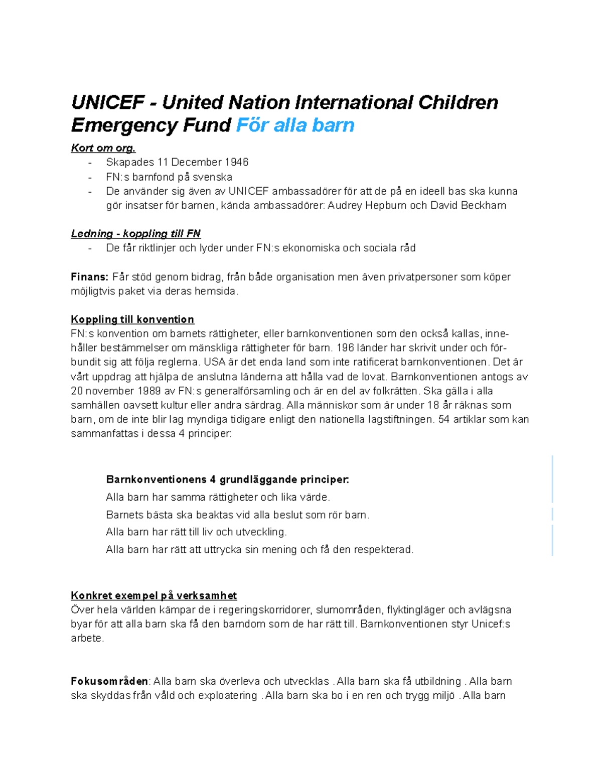 FN Grupparbete - UNICEF - United Nation International Children ...