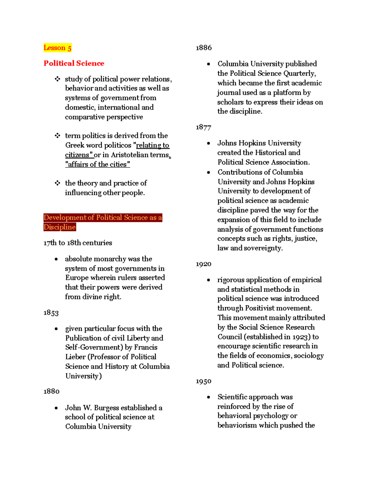 Lesson 5 Political Science notes - Lesson 5 Political Science study of ...
