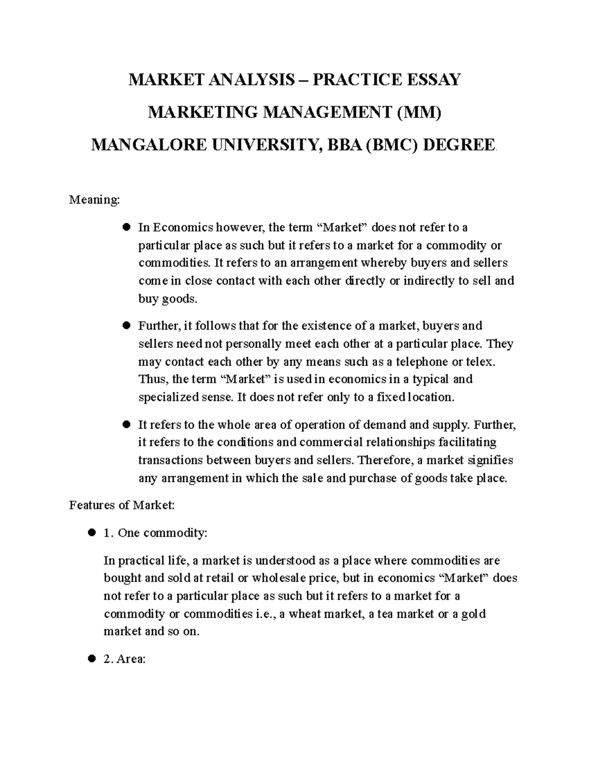 Market Analysis (MM) - MARKET ANALYSIS – PRACTICE ESSAY MARKETING ...