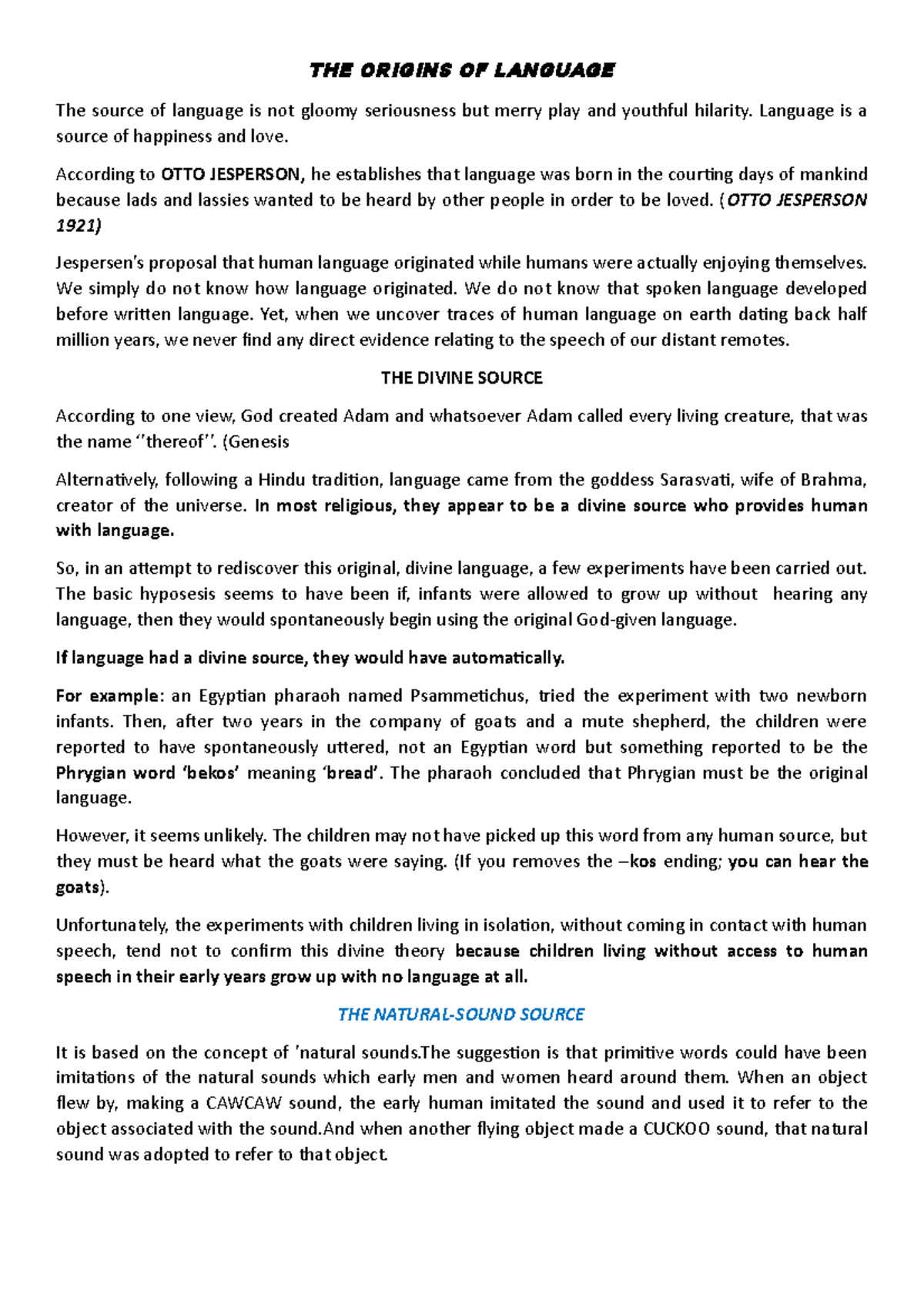 The origins of Language- Linguistics - THE ORIGINS OF LANGUAGE The ...