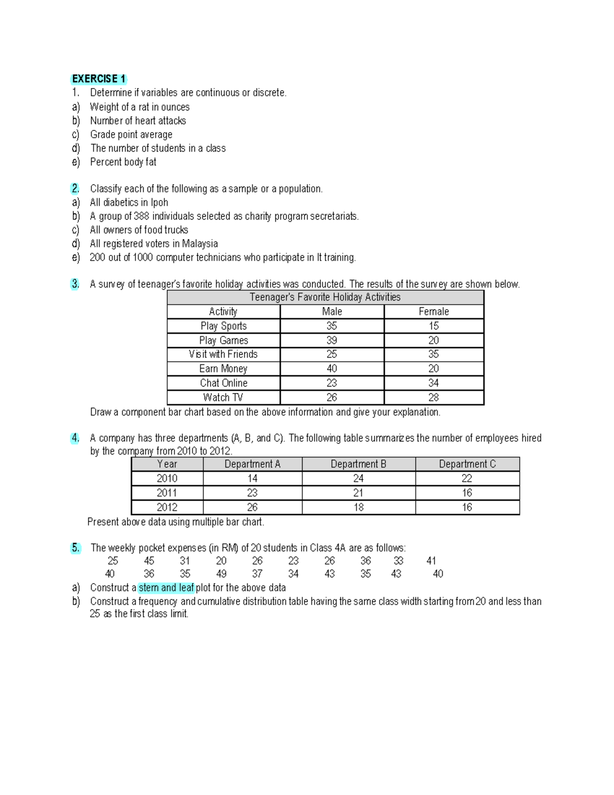 Exercise 1 - sta116 tutorial week 3 - fakulti sains komputer dan matematik - uitm tapah ...